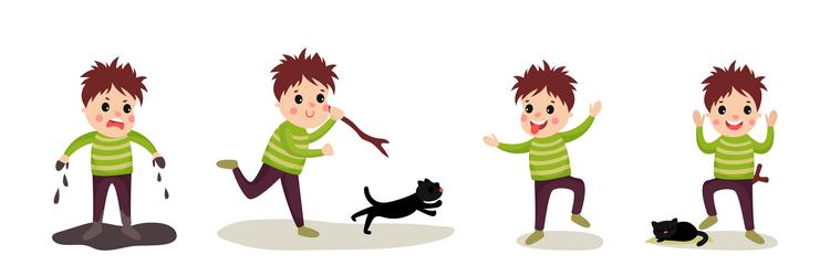 Naughty little boy playing and misbehaving Vector Image