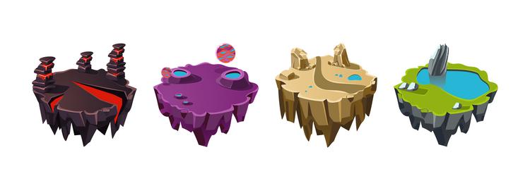 Floating island platforms with different landscape