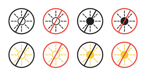 No sun icon setforbidden sunlight exposure symbol Vector Image