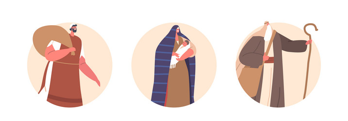 Round icons with biblical scenes of jesus arrives Vector Image