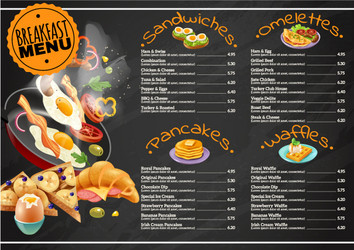Breakfast menu template for restaurant and cafe Vector Image