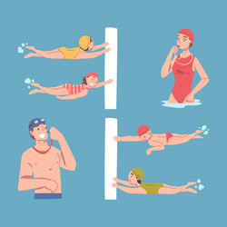 Children in swimming pool with man coach teaching Vector Image