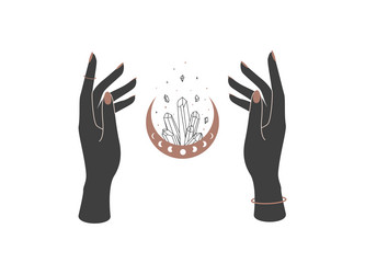 Magic hands with crescent moon healing Royalty Free Vector