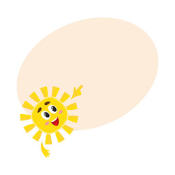 Smiling sun pointing to something with its finger Vector Image