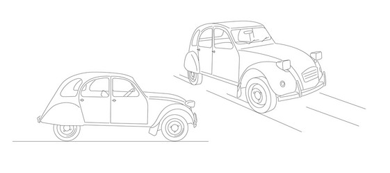 Antique old vintage car line art sketch Royalty Free Vector