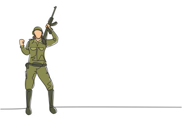 Continuous one line drawing soldiers stand Vector Image