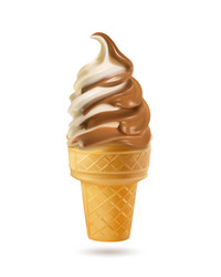 Egg waffle with caramel ice-cream realistic Vector Image