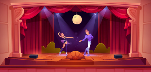 Couple dance ballet on theater stage scene cartoon