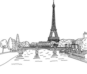 Eiffel tower in sketch style hand drawn Royalty Free Vector