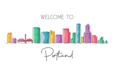 Single one line drawing portland city skyline Vector Image