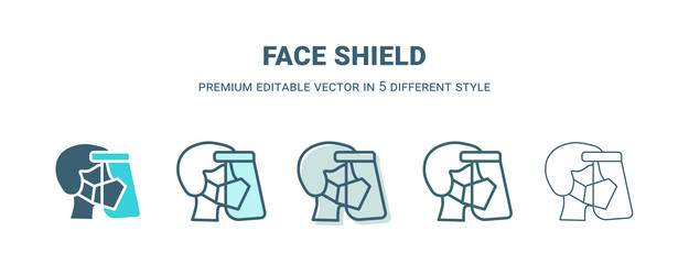 Face shield icon in 5 different style outline Vector Image