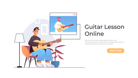 Online guitar lessons cartoon style Royalty Free Vector