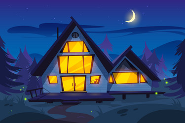 Cabin house at night scen Royalty Free Vector Image