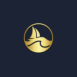 Sail boat water beach travel gold logo Royalty Free Vector