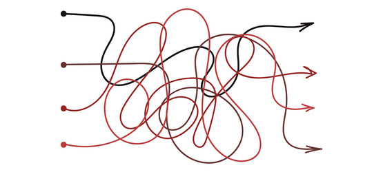 Chaotic black line tangled arrow path thread Vector Image