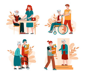 Support and help old people with disabilities Vector Image