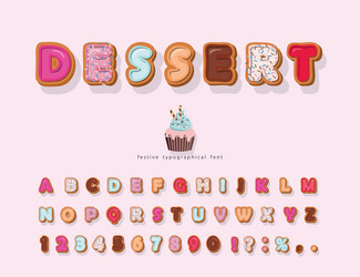 Cake cartoon font cute sweet alphabet Royalty Free Vector