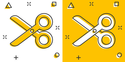 Cartoon scissors icon in comic style scissor sign Vector Image