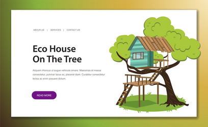 Wooden treehouse with upstairs poster Royalty Free Vector