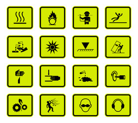 Warning hazard symbols labels sign isolated Vector Image