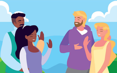 Couples together talking in outdoors Royalty Free Vector