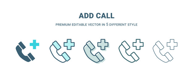 Add call icon in 5 different style outline filled Vector Image