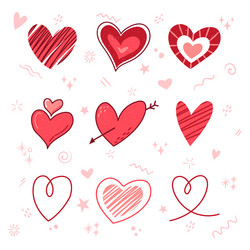 Doodle hand drawn heart drawings set Royalty Free Vector