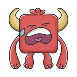 Mad red square devil cartoon monster Royalty Free Vector