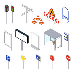 High quality isometric city road sign and lights Vector Image