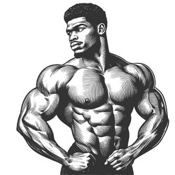 Muscular bodybuilder posing engraving Royalty Free Vector