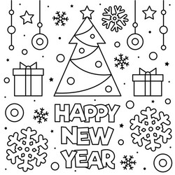 Happy new year coloring page black and white Vector Image