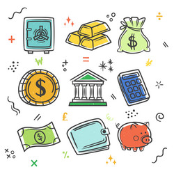 Doodle hand drawn bank drawings set Royalty Free Vector
