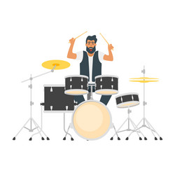 Wild drummer playing drum set cartoon Royalty Free Vector
