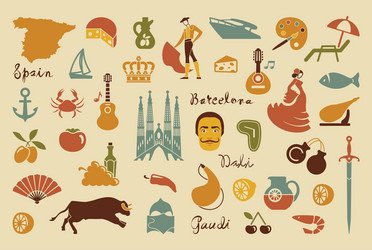 Symbols of spain in heart shape Royalty Free Vector Image