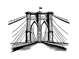 One single line drawing brooklyn bridge landmark Vector Image