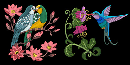 Embroidery hummingbird design Royalty Free Vector Image