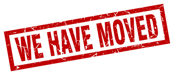 Square grunge red we have moved stamp Royalty Free Vector