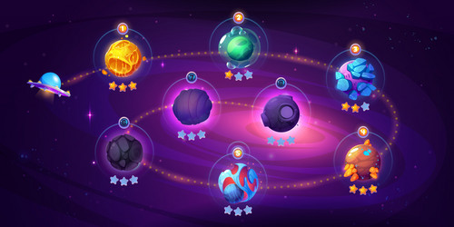 Space game level map with alien planets Royalty Free Vector