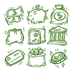 Doodle hand drawn bank drawings set Royalty Free Vector