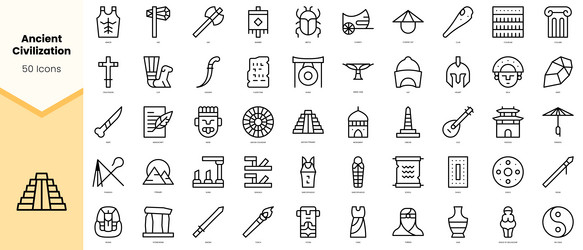Set of ancient civilization icons simple line art Vector Image