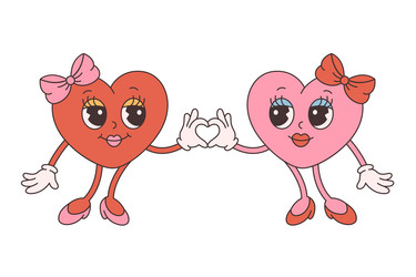 Retro groovy valentines day characters Royalty Free Vector