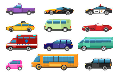 Car flat icons public city transport bus cars Vector Image