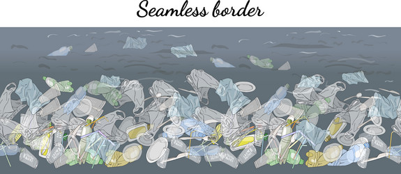 Seamless border with garbage on ocean shore Vector Image