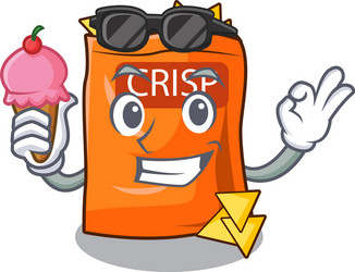 Wink crispy potato chips in bowl cartoon Vector Image