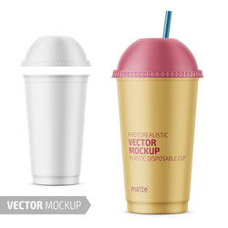 Clear disposable plastic cup with lid label Vector Image