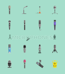 Microphone set design flat isolated Royalty Free Vector