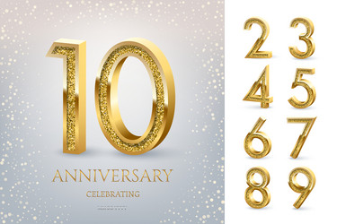 Golden 10th anniversary celebrating text Vector Image