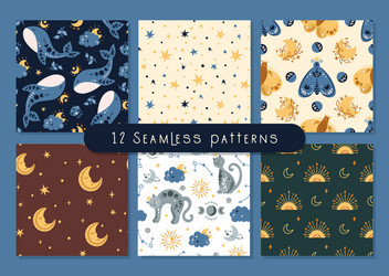 Space celestial kids seamless pattern bundle Vector Image