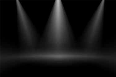 Black background with three realistic focus light Vector Image