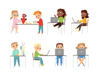 Cute little kid programming and creating smart Vector Image